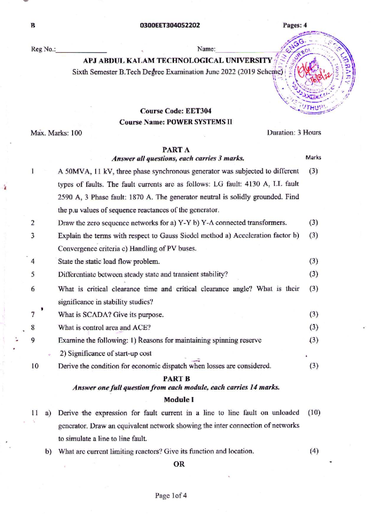 EET304 Power Systems II Final Exam Notes - June 2022 - Studocu