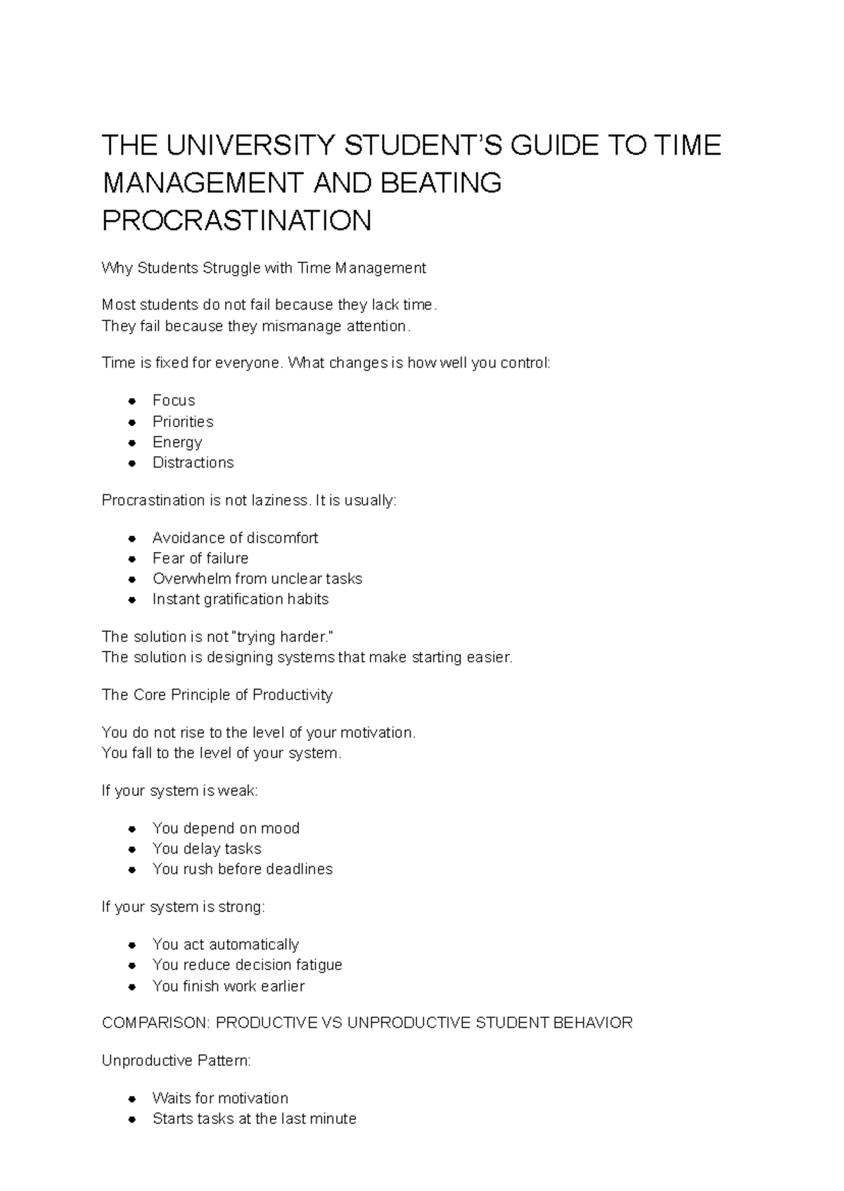 UNIV 101: Time Management & Productivity Guide for Students - Studocu