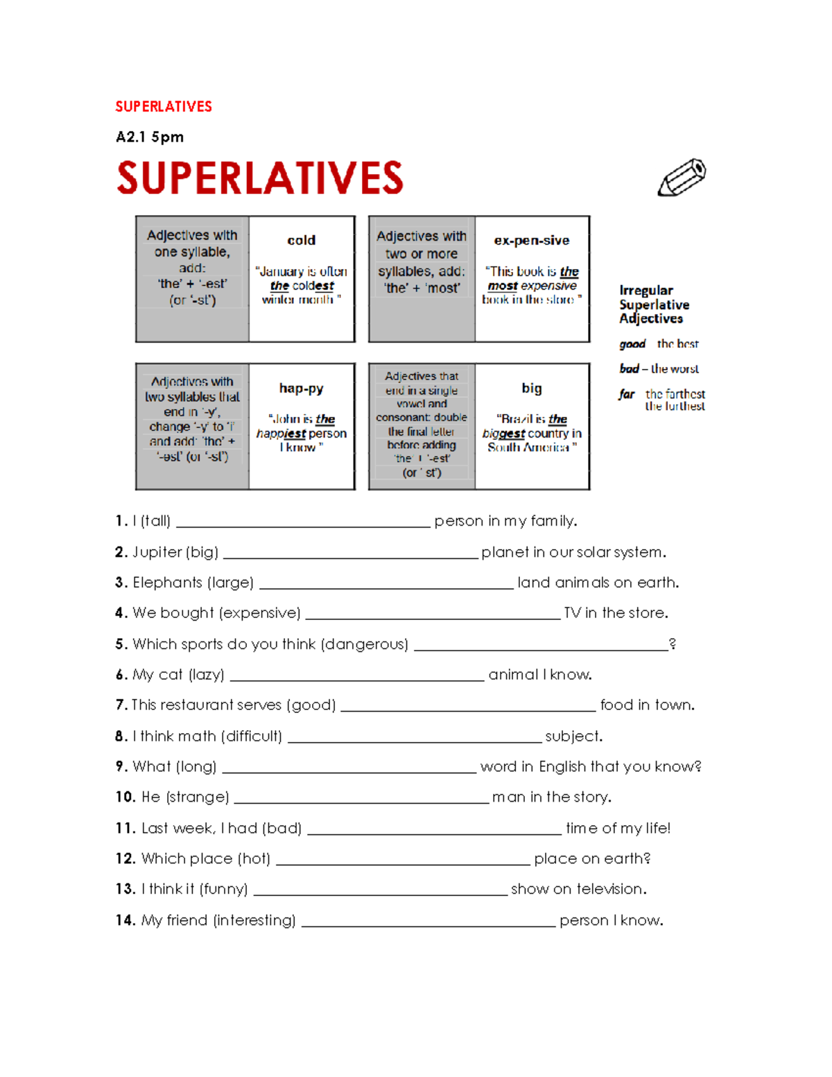 Superlatives A2.1 - Apuntes de Trabajo - Studocu