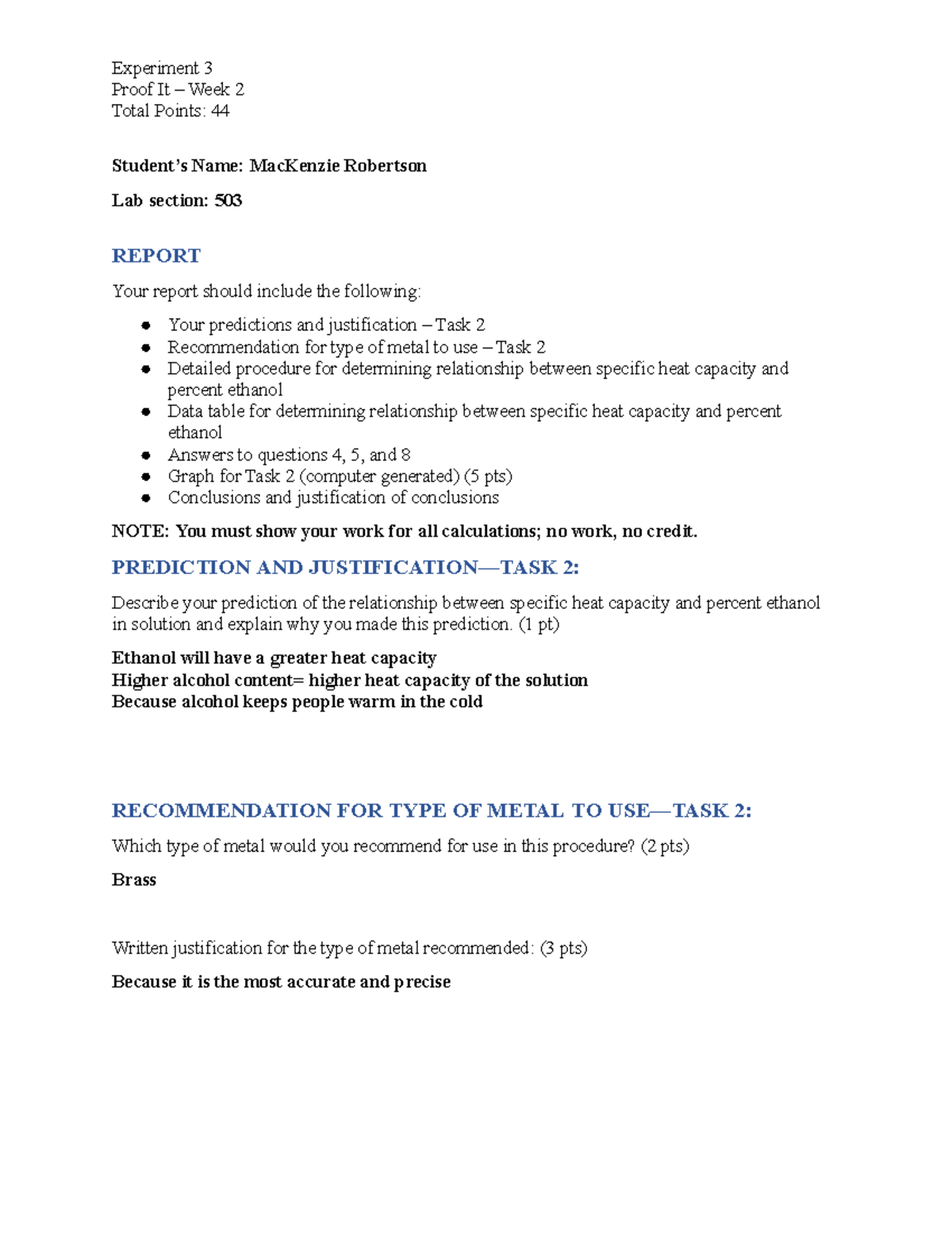 CHEM Proof It Week 2 - Proof It – Week 2 Total Points: 44 Student’s ...