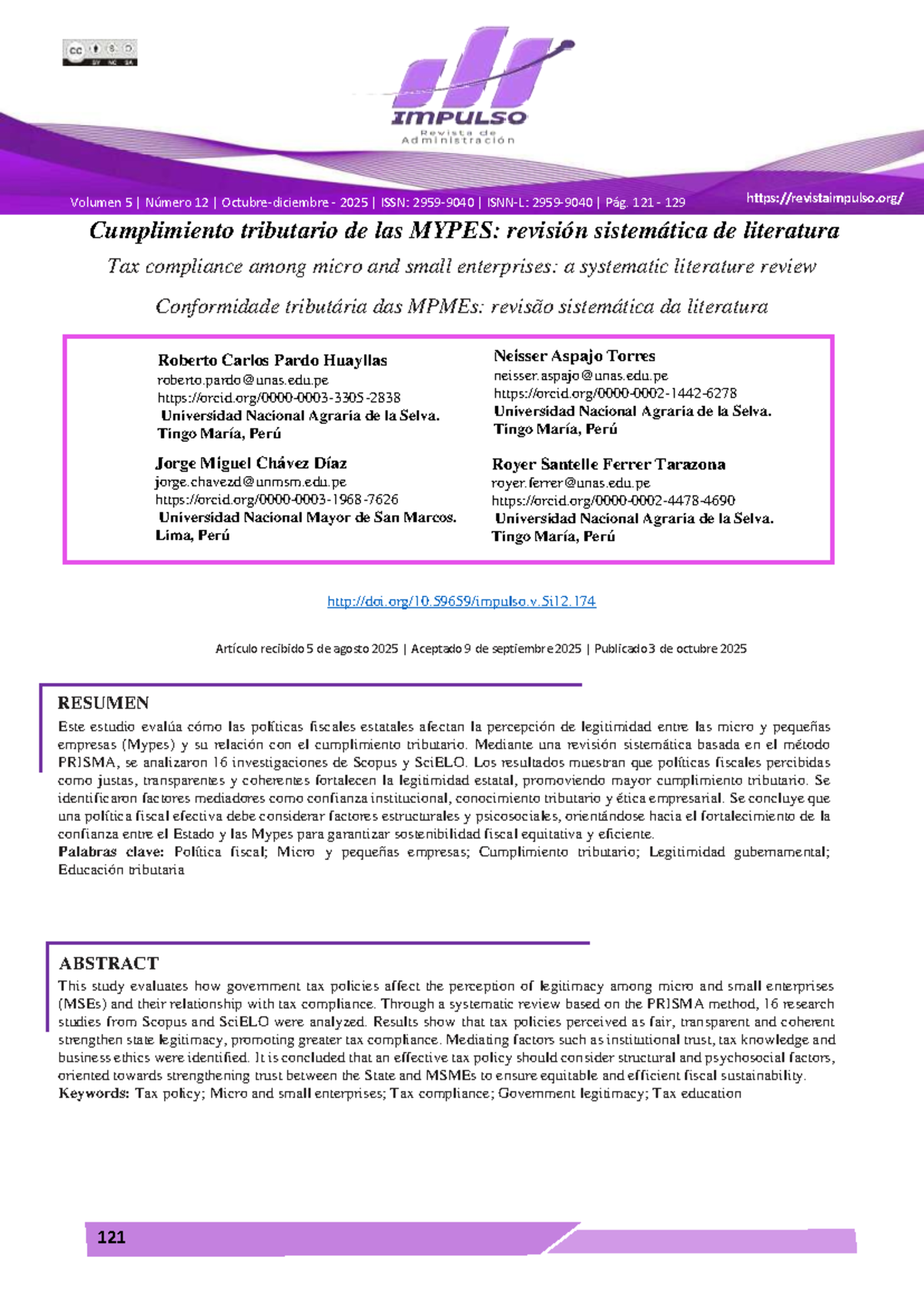 Cumplimiento Tributario de MYPES: Revisión Sistemática 2025 - Studocu
