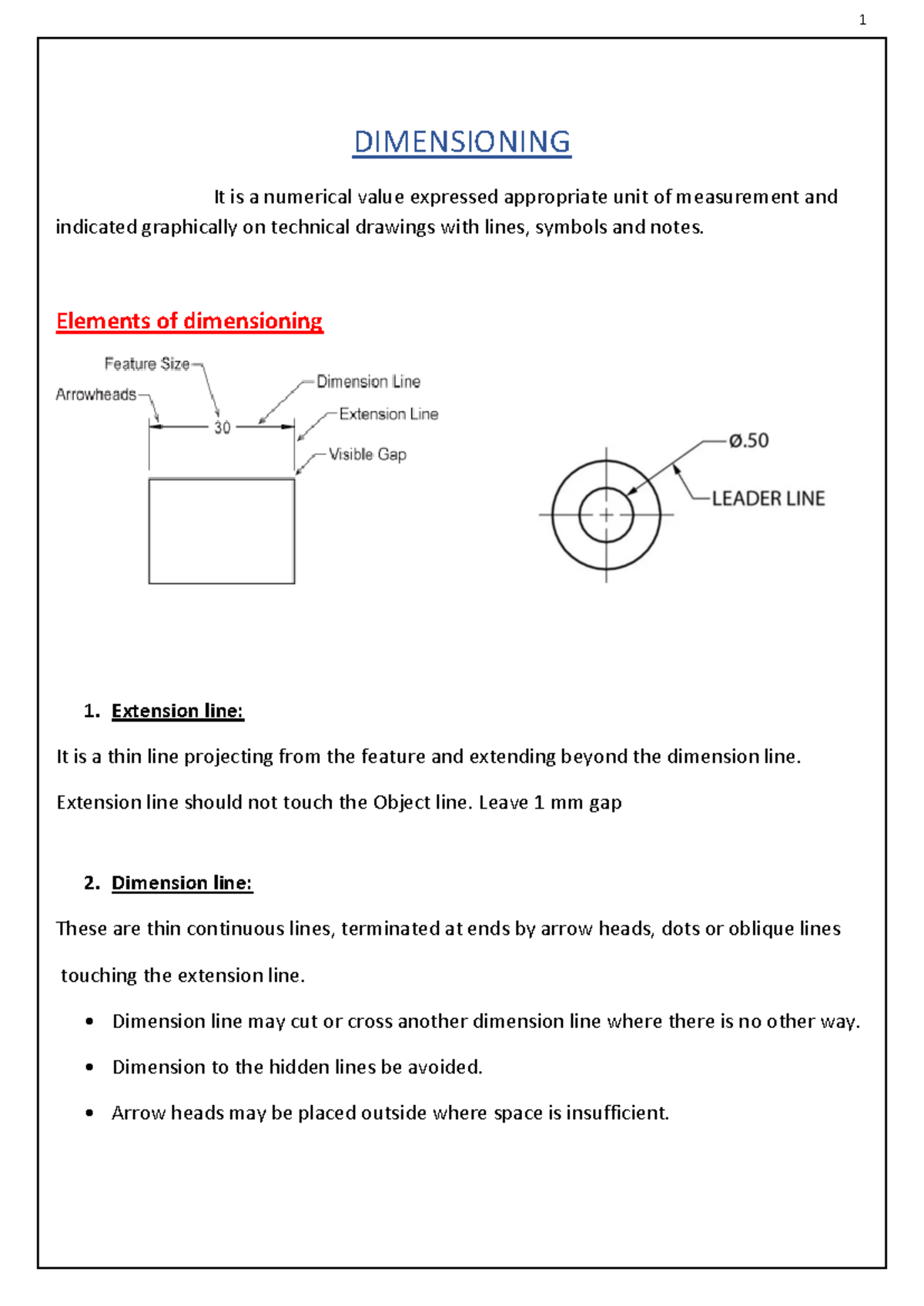 1 DIMENSIONING: Key Elements and Methods Explained - ITI - Studocu