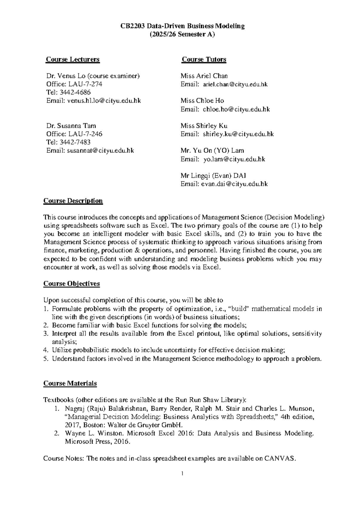 CB2203 Business Modeling Course Outline 2025-2026 - Studocu
