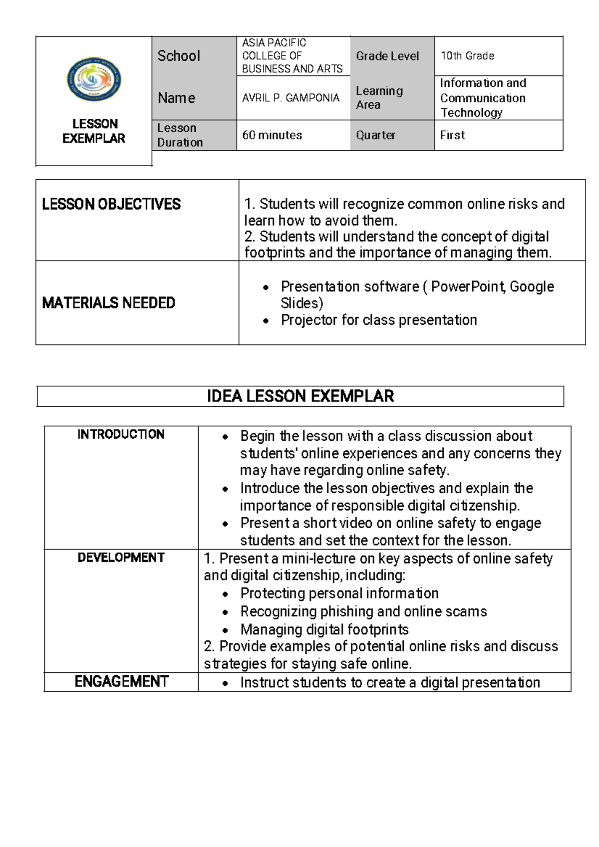 518392866 Lesson Exemplar IDEA in English 3 - LESSON EXEMPLAR School ...