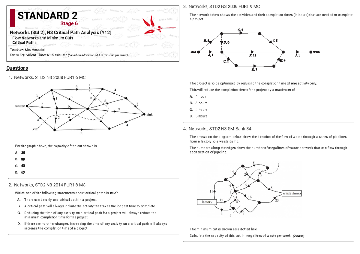 Smarter Maths: Networks, STD2 N3 Critical Paths Analysis - Studocu