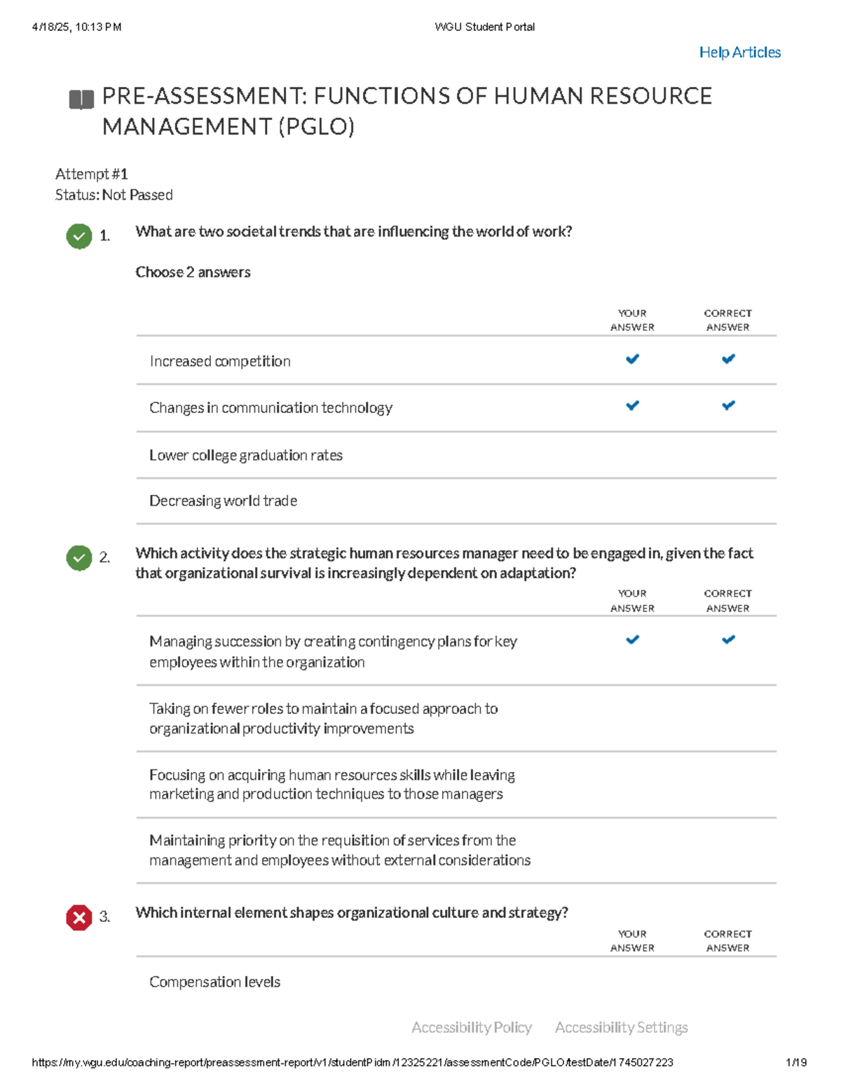 D351 Functions of Human Resource Management: Updated Pre-Assessment ...