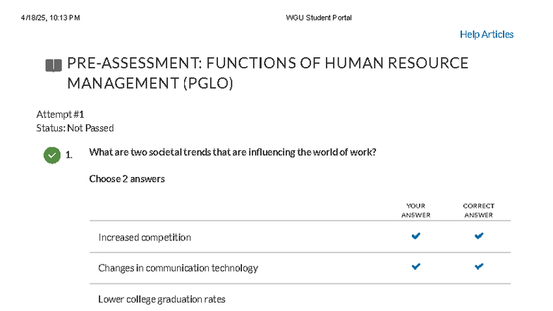 D351 Functions of Human Resource Management: Updated Pre-Assessment ...