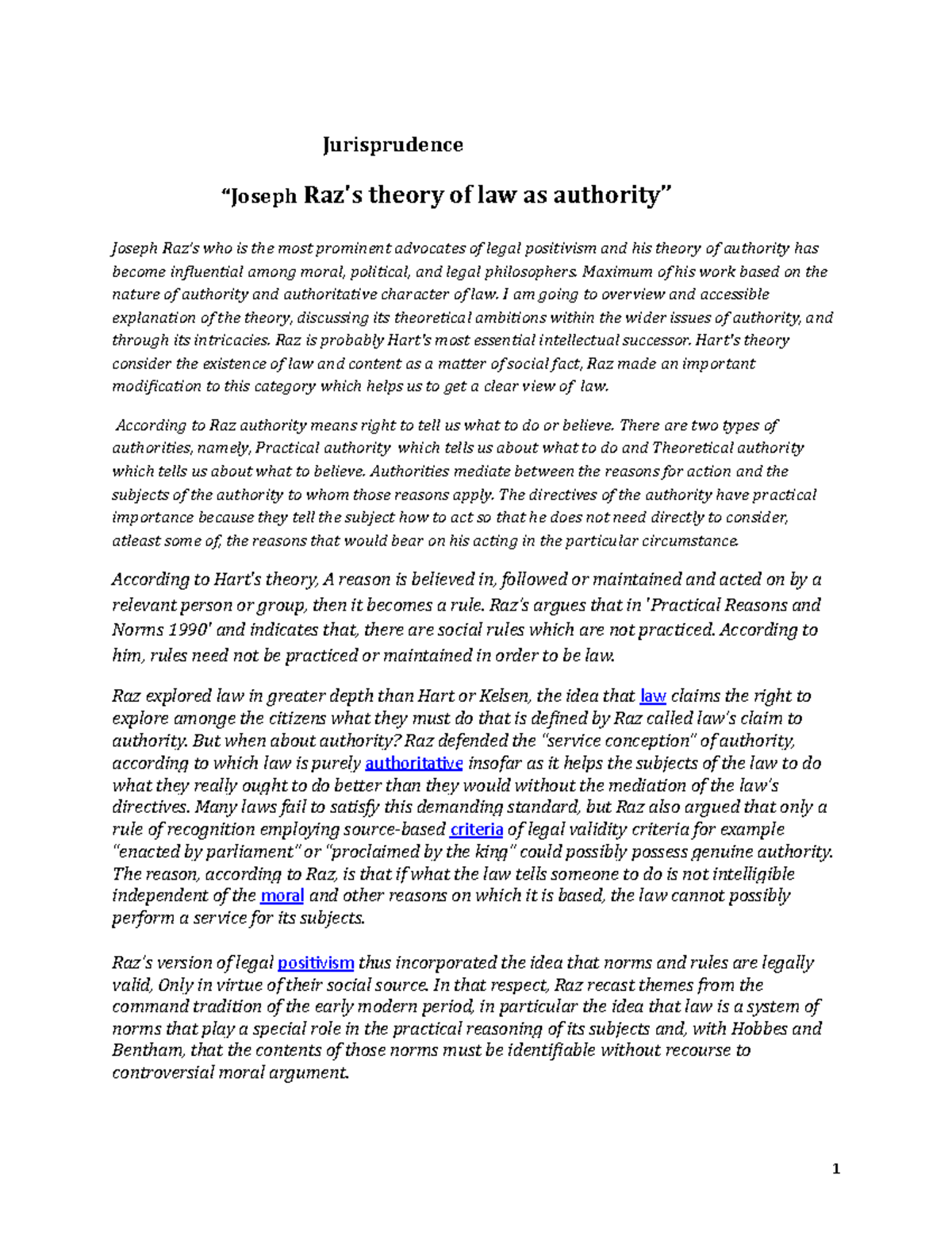 Joseph Raz's Jurisprudence: The Authority of Law Explained - Studocu