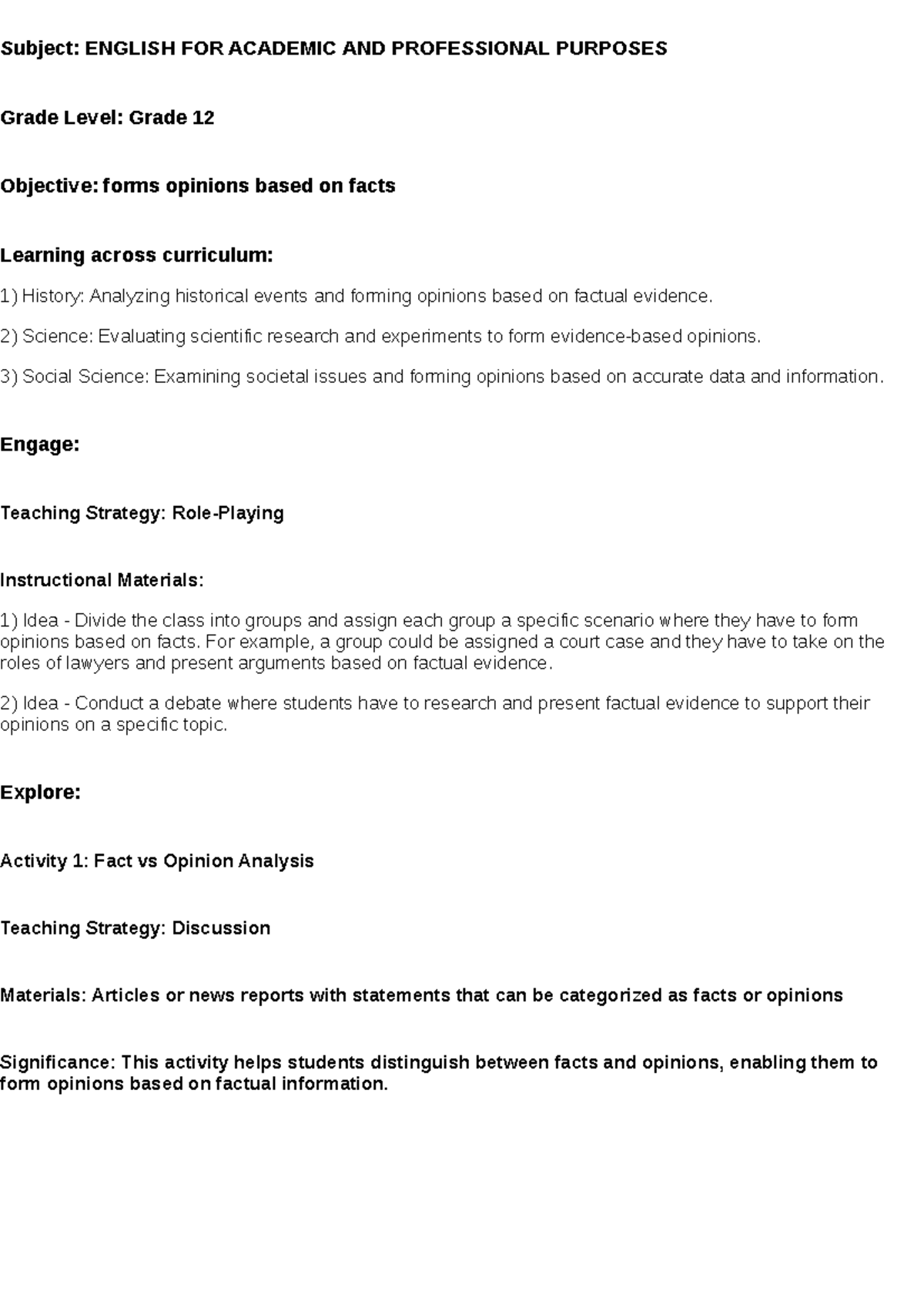 Lesson plan - eapp - Subject: ENGLISH FOR ACADEMIC AND PROFESSIONAL ...