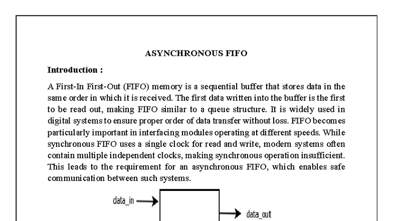 Asynchronous FIFO: Understanding Design and Functionality - Studocu