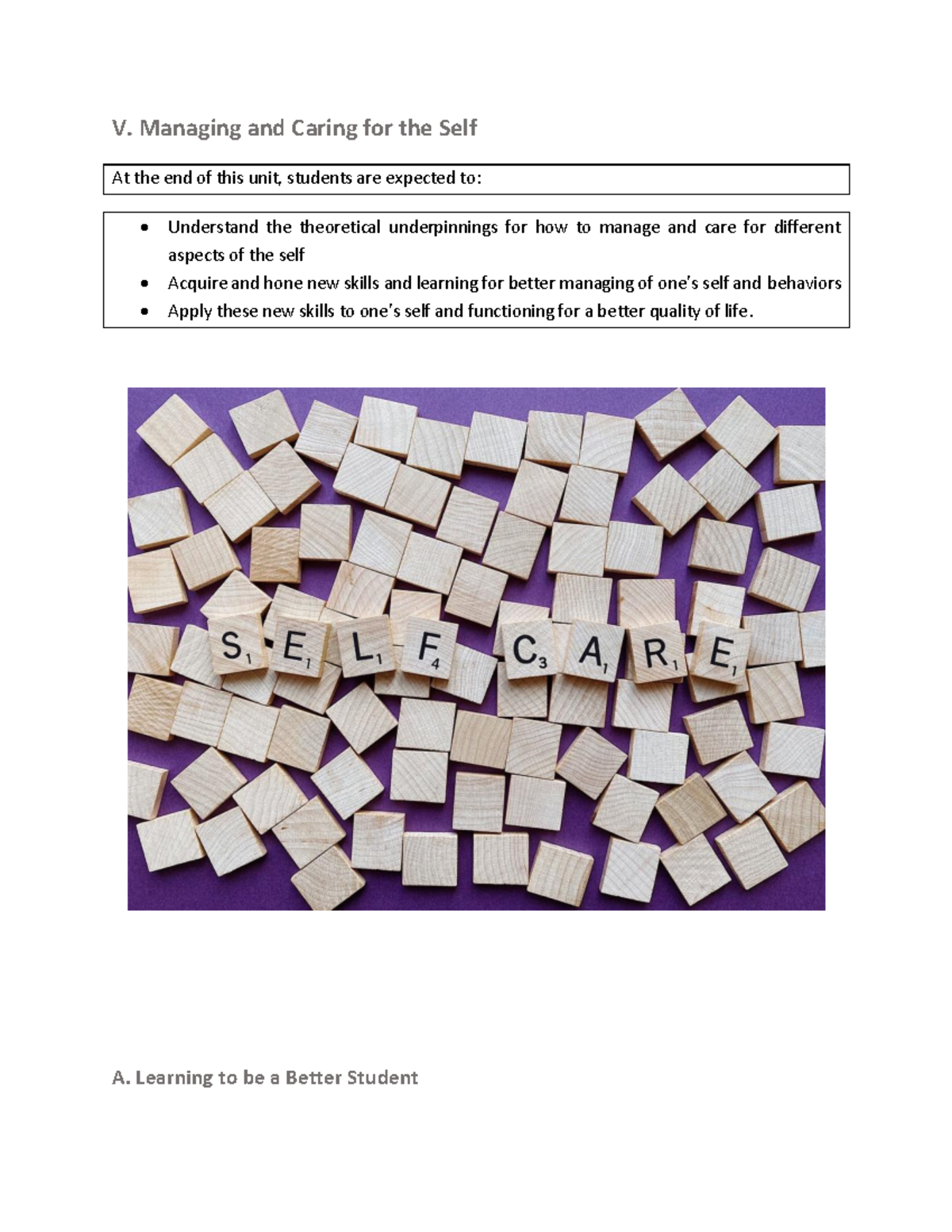 Lecture Notes - Understanding THE SELF [Managing and Caring for the ...
