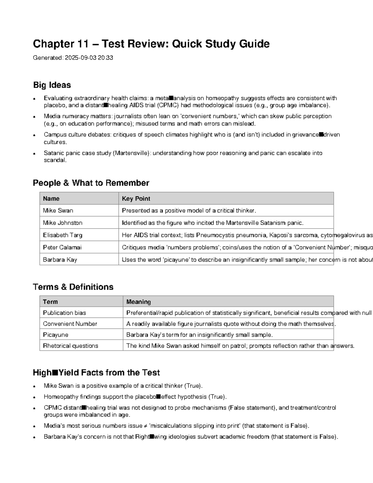 Chapter 11 Test Review: Key Concepts & Critical Thinking Insights - Studocu