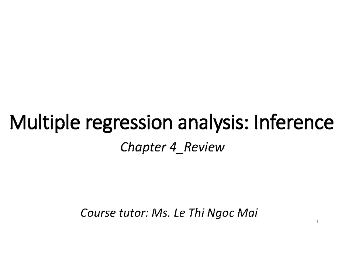 Review 4 Multiple regression analysis Inference - Multiple regression ...