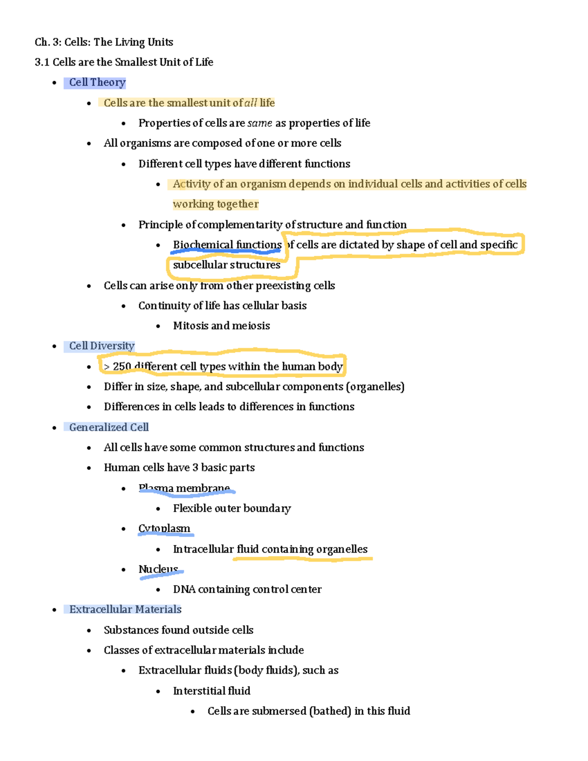 Ch. 3: Cells - The Living Units: Overview & Functions Explained - Studocu