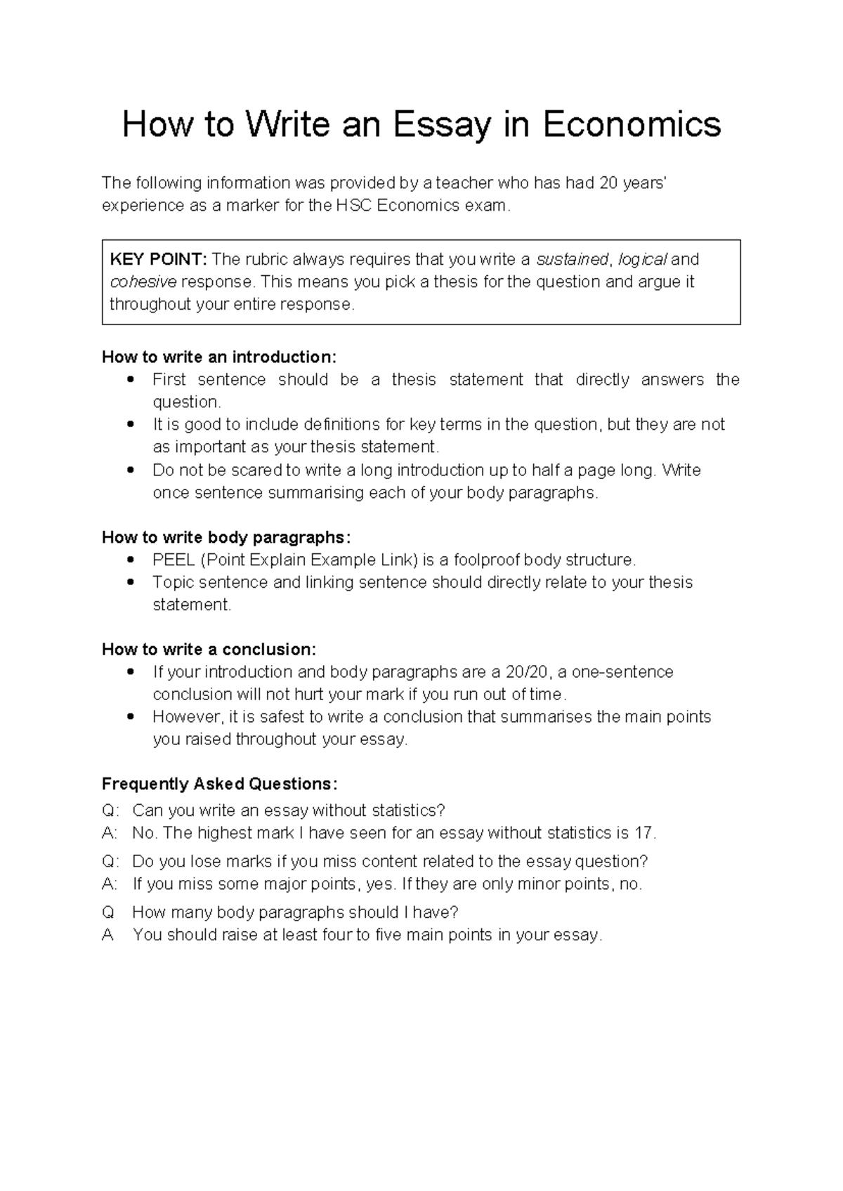 HSC Economics: Essay Writing Guide for High Marks - Studocu