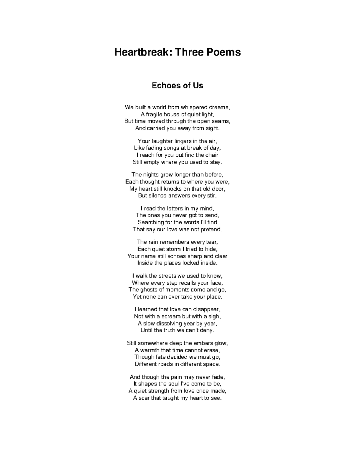 Heartbreak: Three Poems on Love and Loss - Studocu