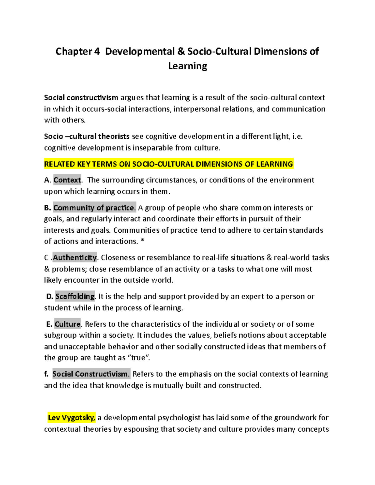 Chapter 4: Developmental & Socio-Cultural Dimensions of Learning ...