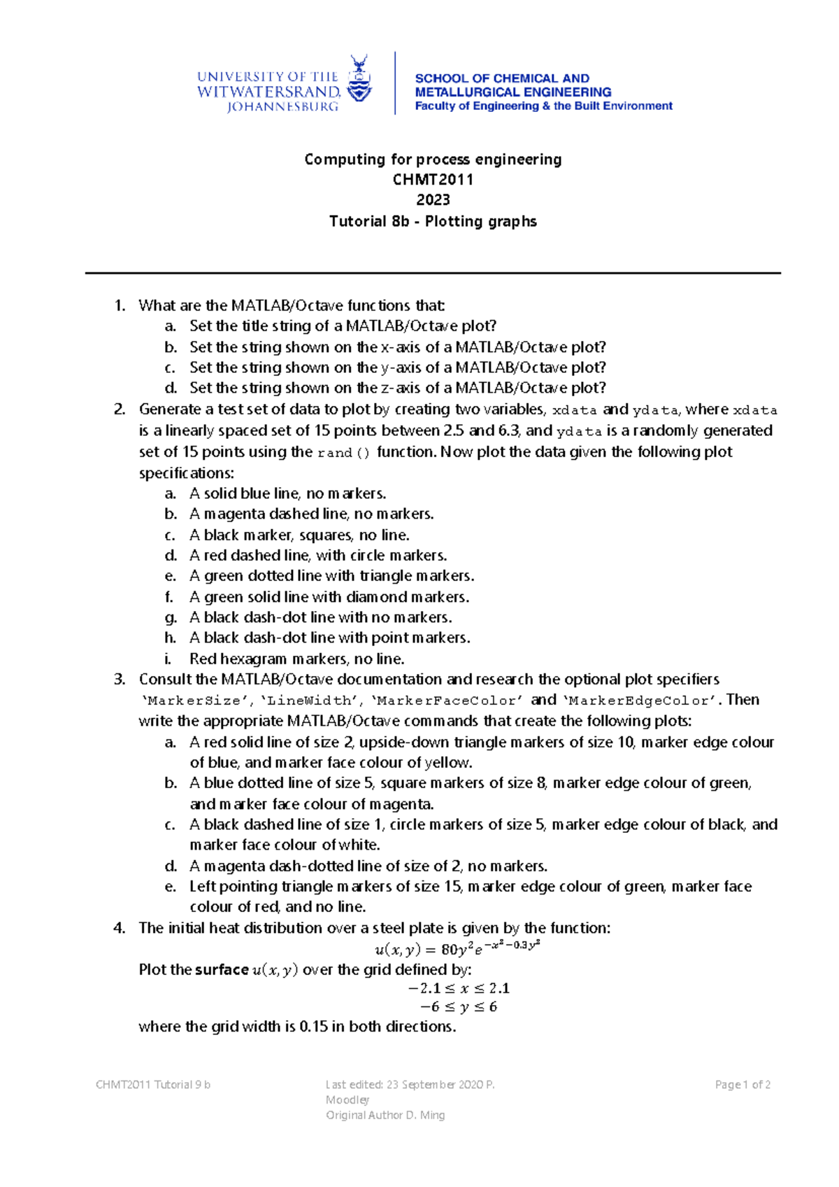 Tutorial 8b 2023 - Practice exercises - CHMT2011 Tutorial 9 b Last ...