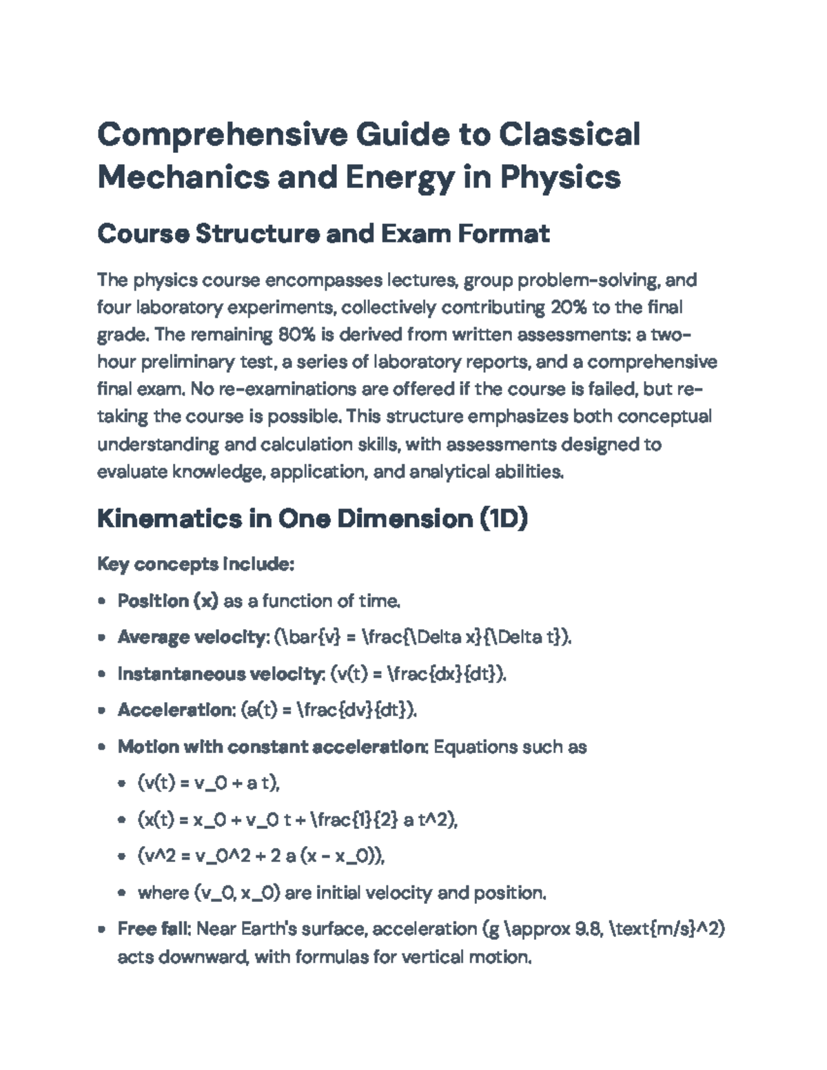 Comprehensive Physics Study Guide: Mechanics & Energy Concepts (PHYS ...