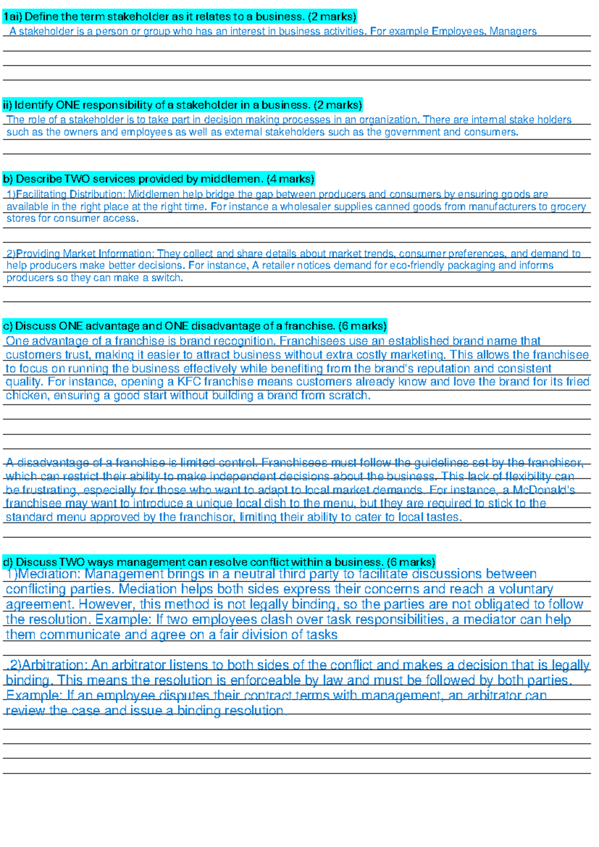 POB Revision Notes for CXC - Key Business Concepts Explored - Studocu