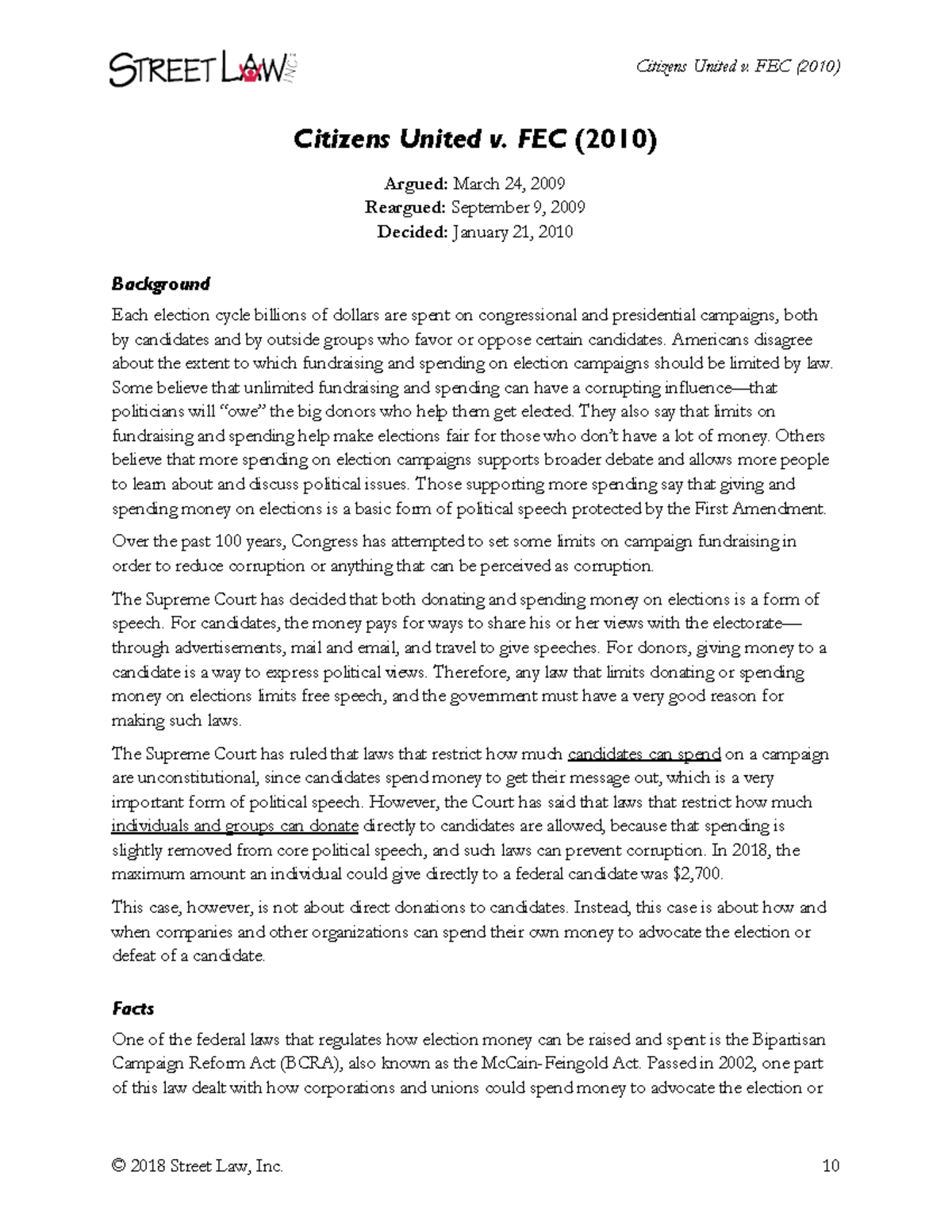 Citizens United v. FEC (2010): Supreme Court Case Analysis - Studocu