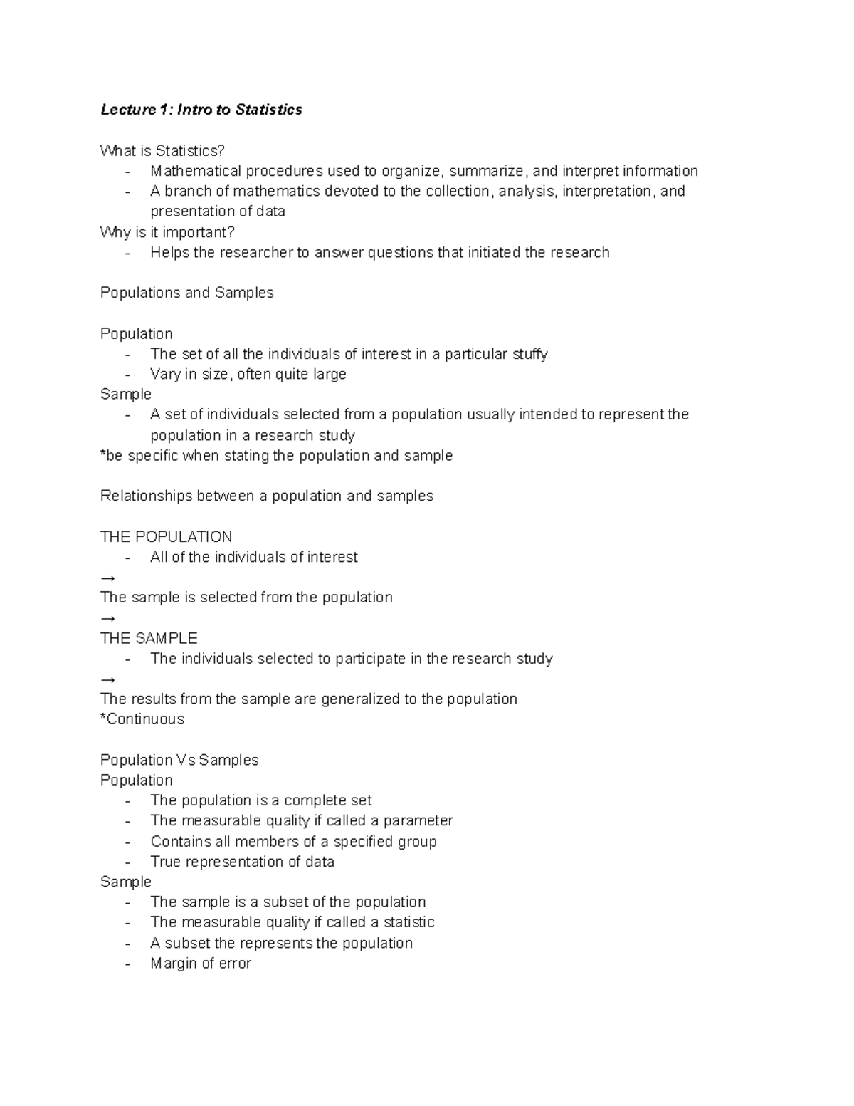 Lecture 1: Introduction to Statistics and Data Analysis - Studocu