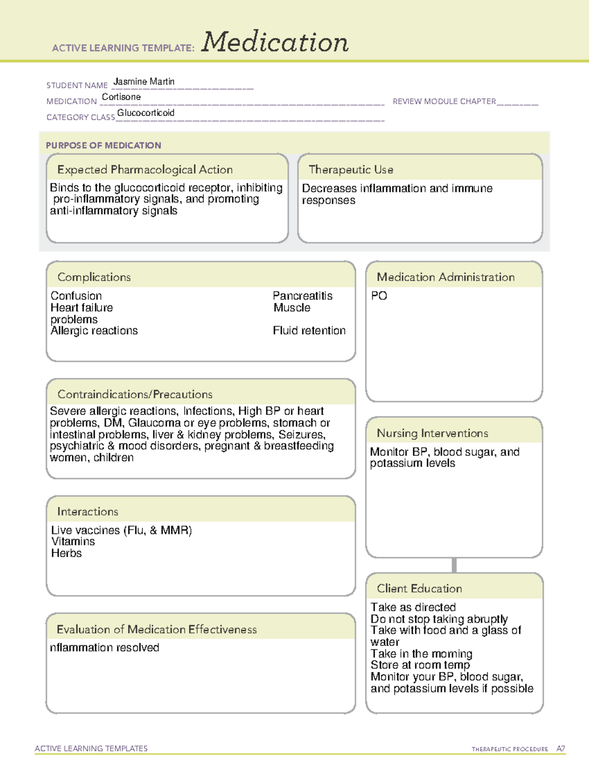 ACTIVE LEARNING TEMPLATE: Cortisone Drug Card Review Module - Studocu