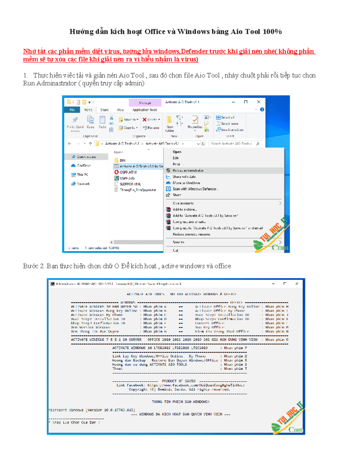Hướng dẫn sử dụng Aio Tool 100% để Kích hoạt Windows và Office - Studocu