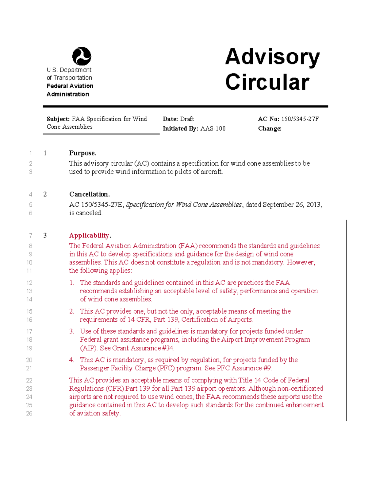 FAA Advisory Circular: Wind Cone Assemblies Specification AC 150/5345 ...