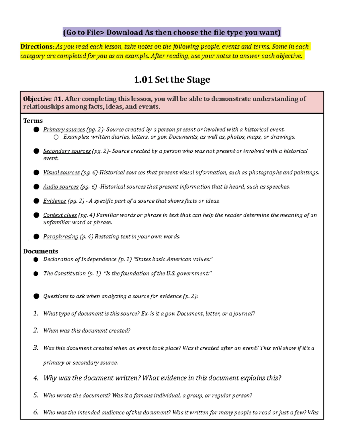 US history mod 1 - (Go to File> Download As then choose the file type ...
