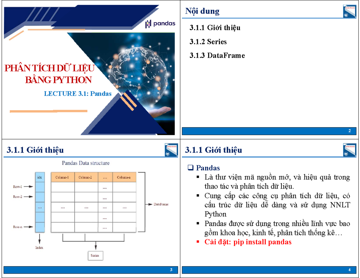 Lecture 3 - Numpy & Pandas: Phân Tích Dữ Liệu Bằng Python - Studocu