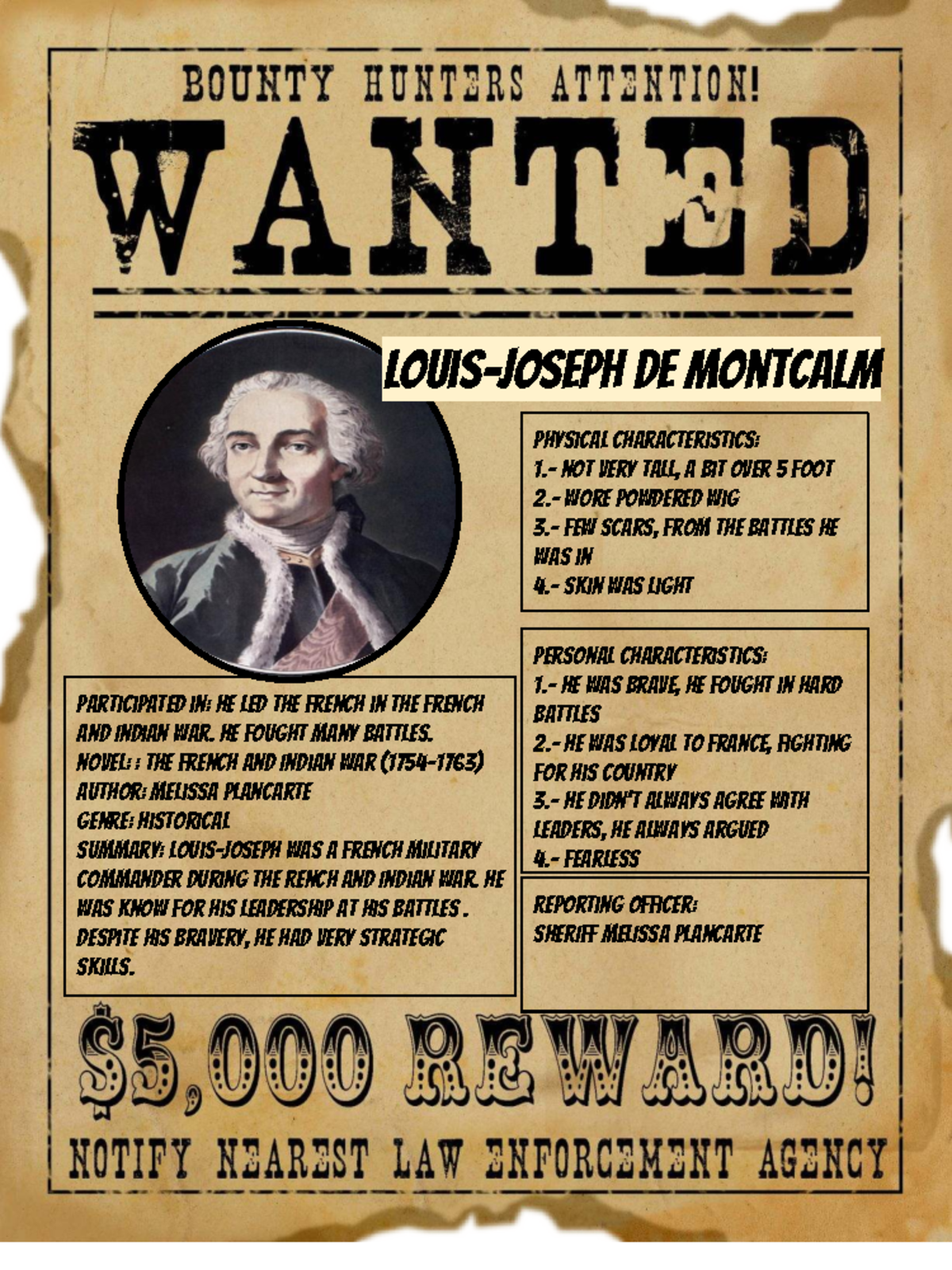 HIST 101: Historical Wanted Poster of de Montcalm - Studocu