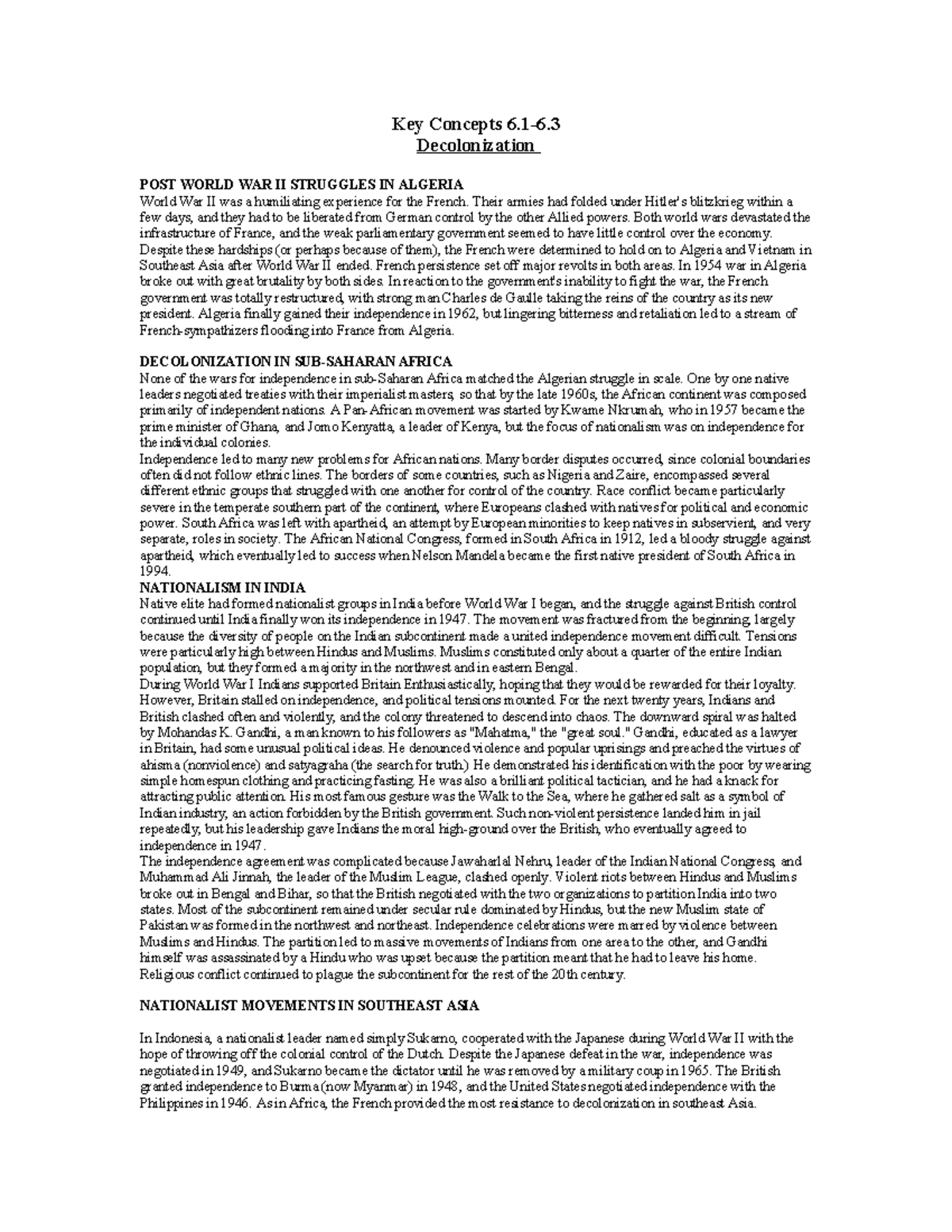 Key concepts of decolonization: Post WWII struggles in Algeria and ...