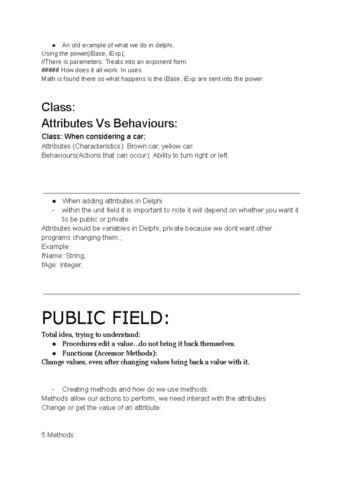 Delphi OOP Final Exam Notes - Understanding Classes & Methods - Studocu