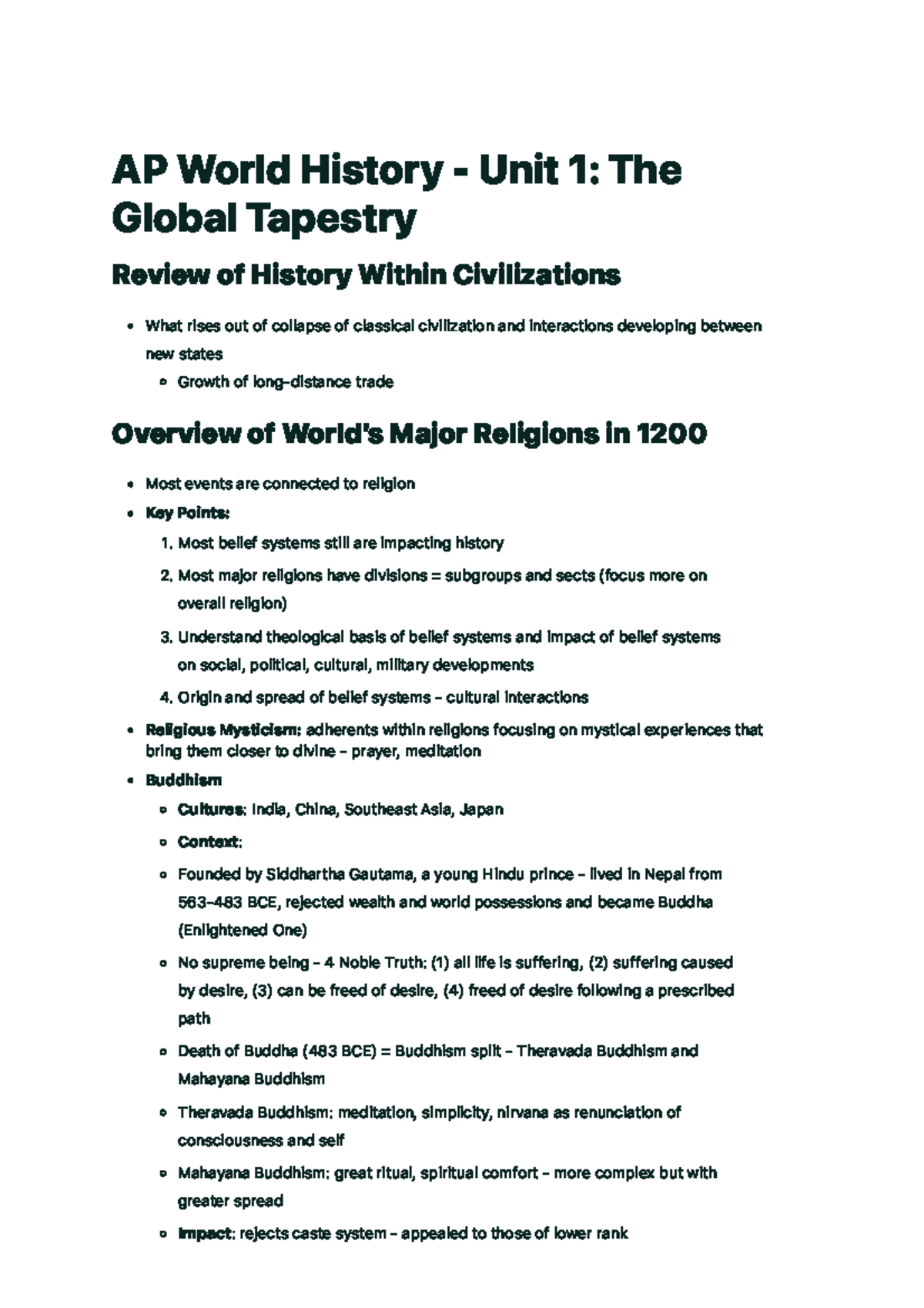AP World History - Unit 1: The Global Tapestry Review Notes - Studocu