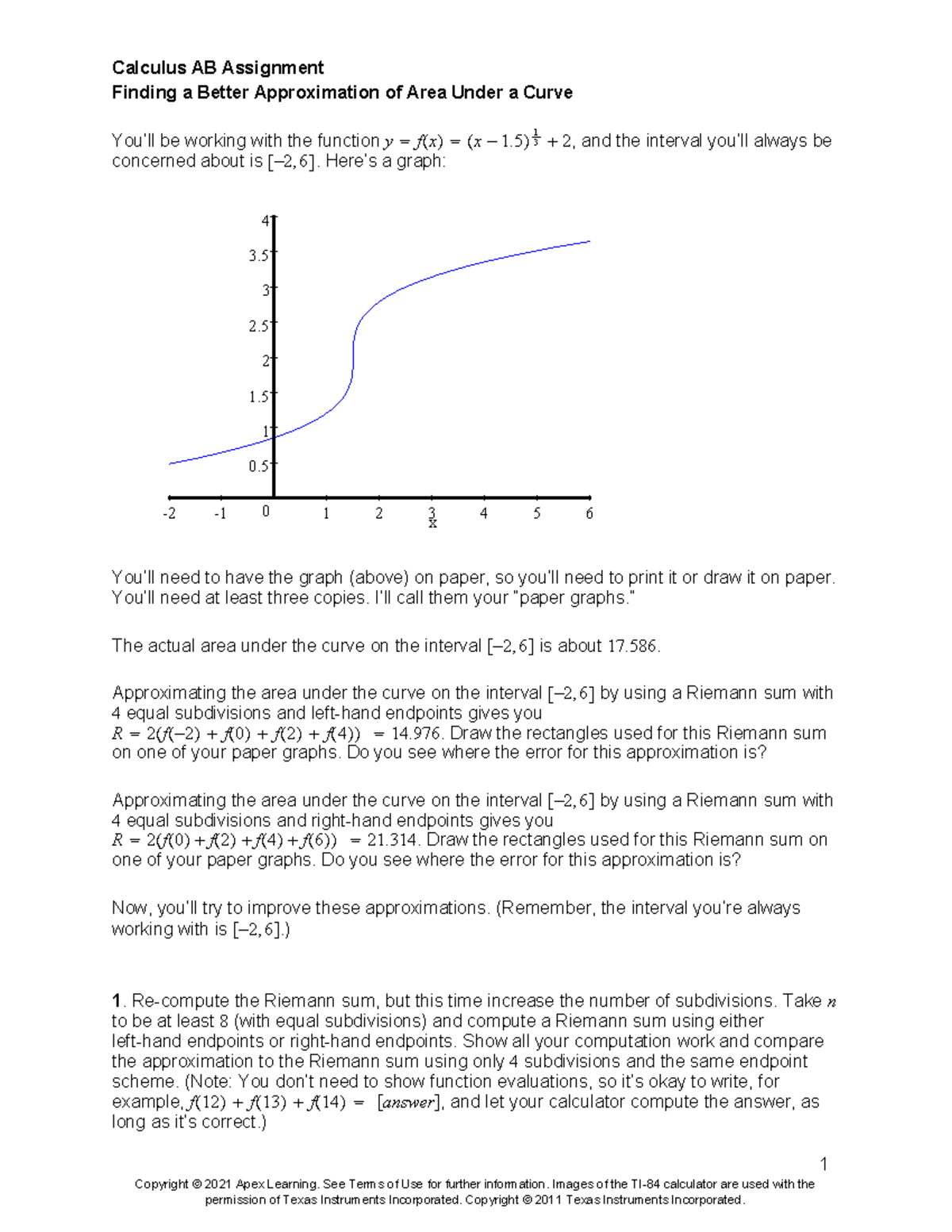 Calculus AB Assignment: Approximating Area Under a Curve - Studocu