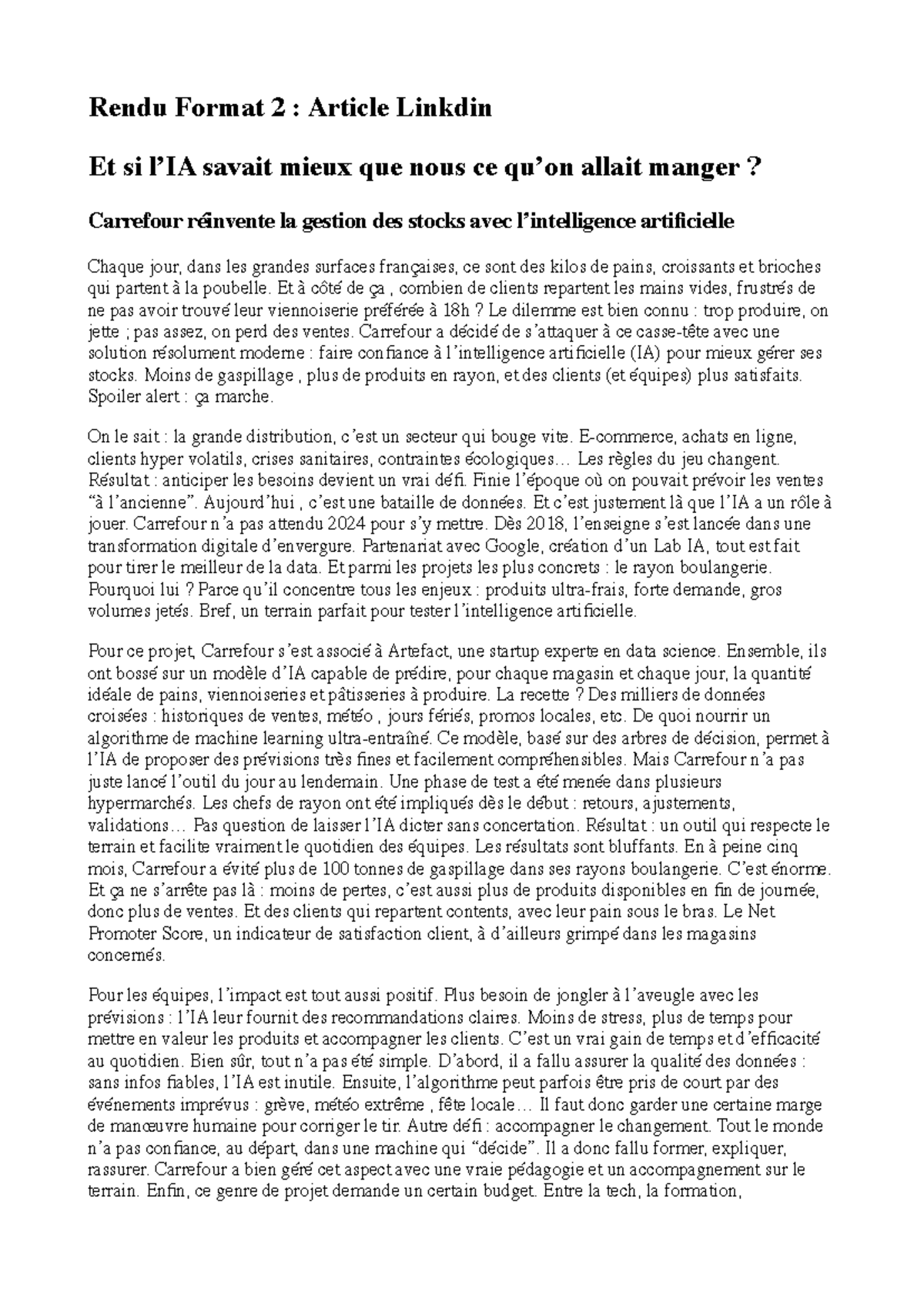 Rendu Format 2 : Article LinkedIn sur l'IA et la Gestion des Stocks ...