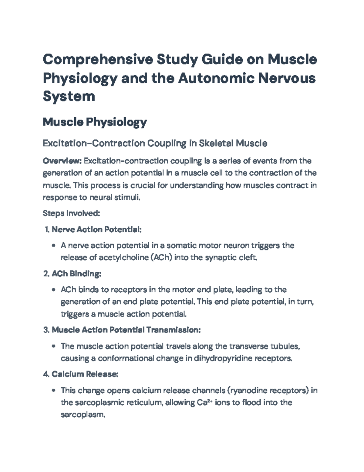 Comprehensive Study Guide: Muscle Physiology & Autonomic Nervous Sys ...