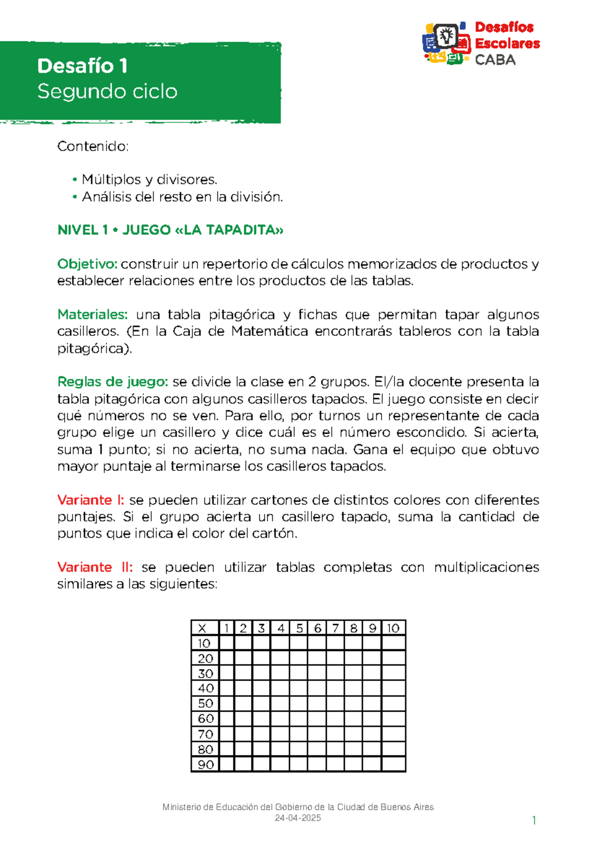 Desafío 1: Múltiplos y Divisores en el Juego de Matemáticas - NIVEL 1 ...