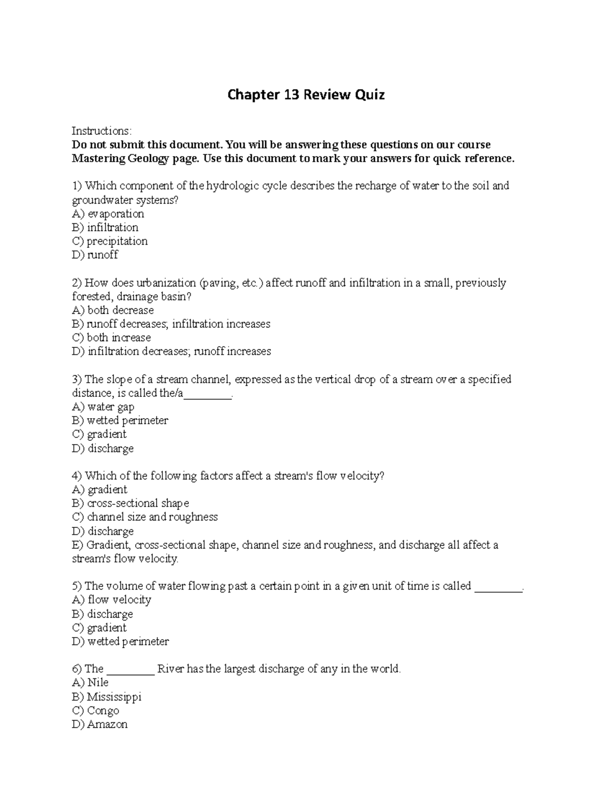Chapter 13 Review Quiz - Mastering Geology - Studocu