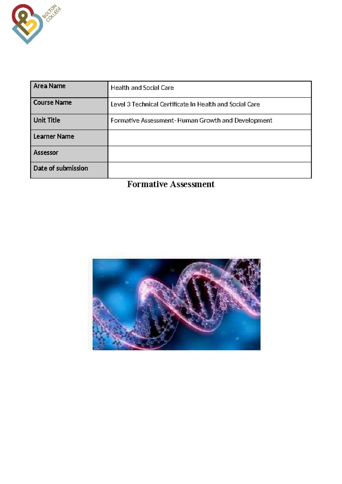 Level 3 Health & Social Care: Formative Assessment on Human Growth ...