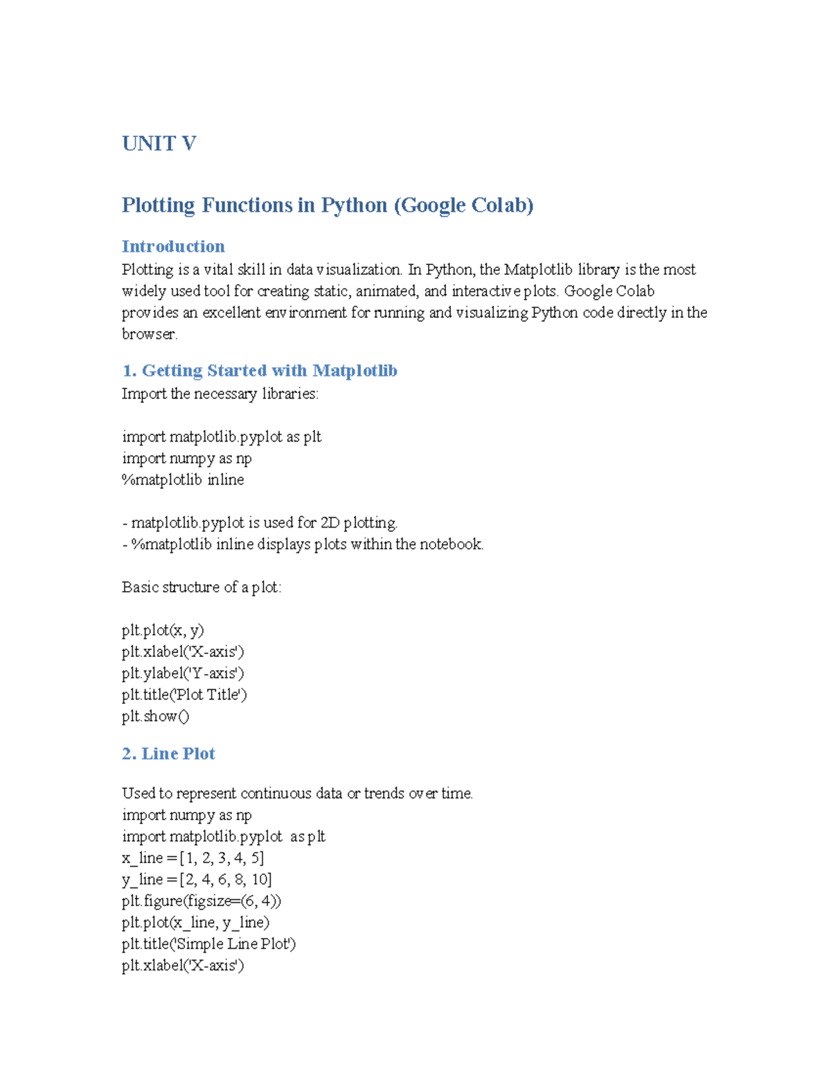 Python Plotting Lecture Notes (Unit V) in Google Colab - Studocu