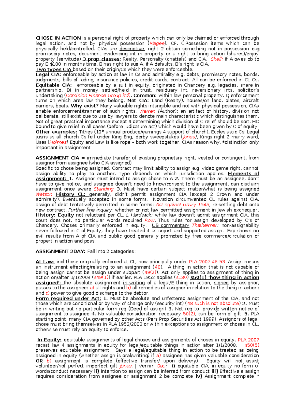 Chose in Action: Understanding Legal Rights and Assignments in Property ...