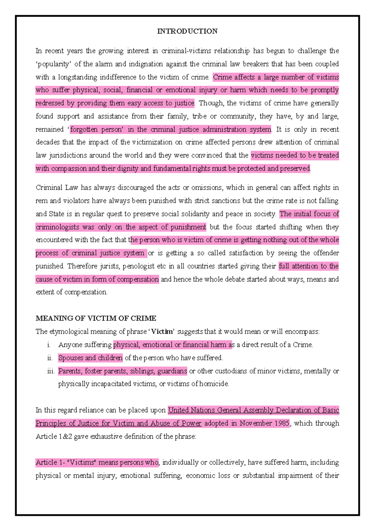 Malimath Committee Recommendations on Victim Compensation (LLM) - Studocu