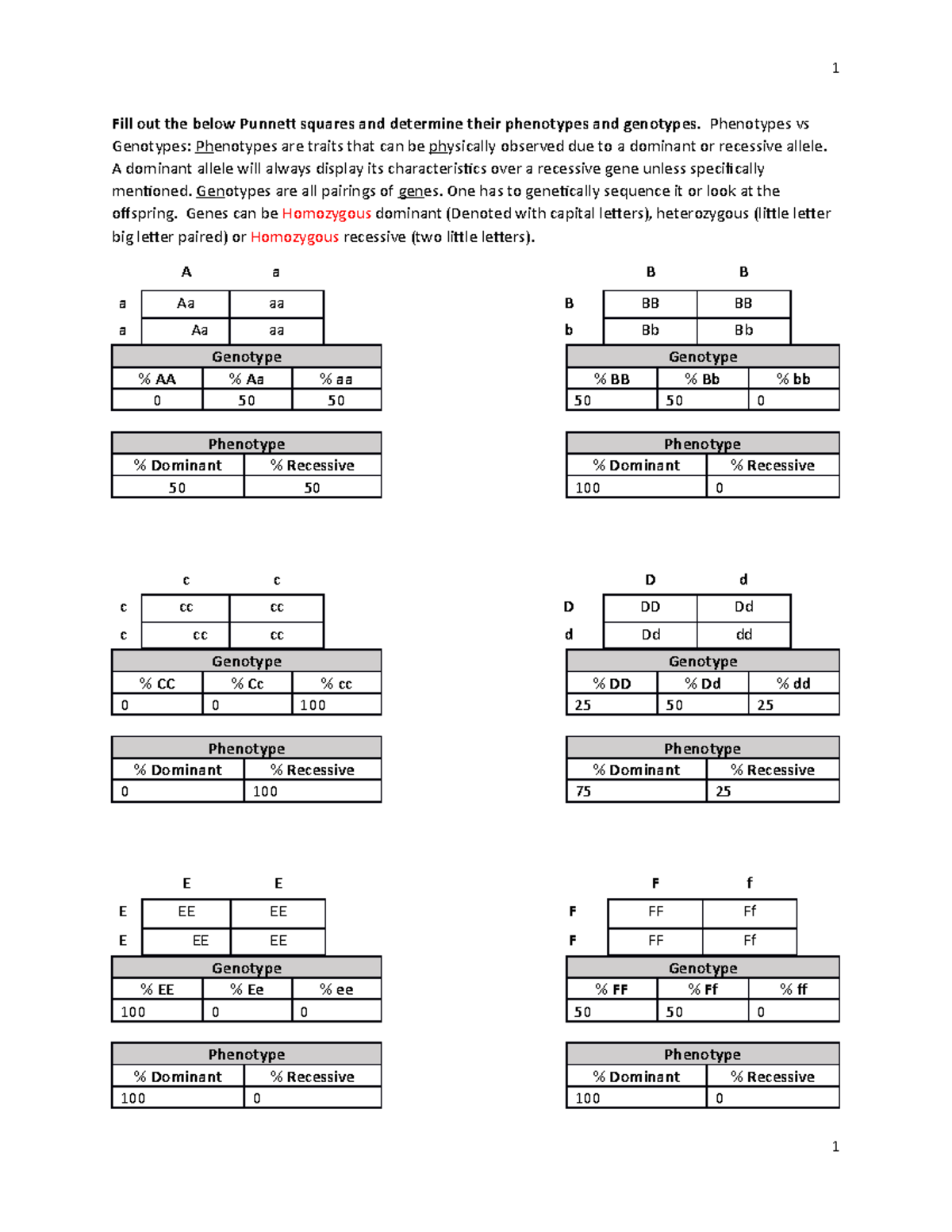 Genetics Practice: Punnett Squares and Inheritance Patterns - Studocu