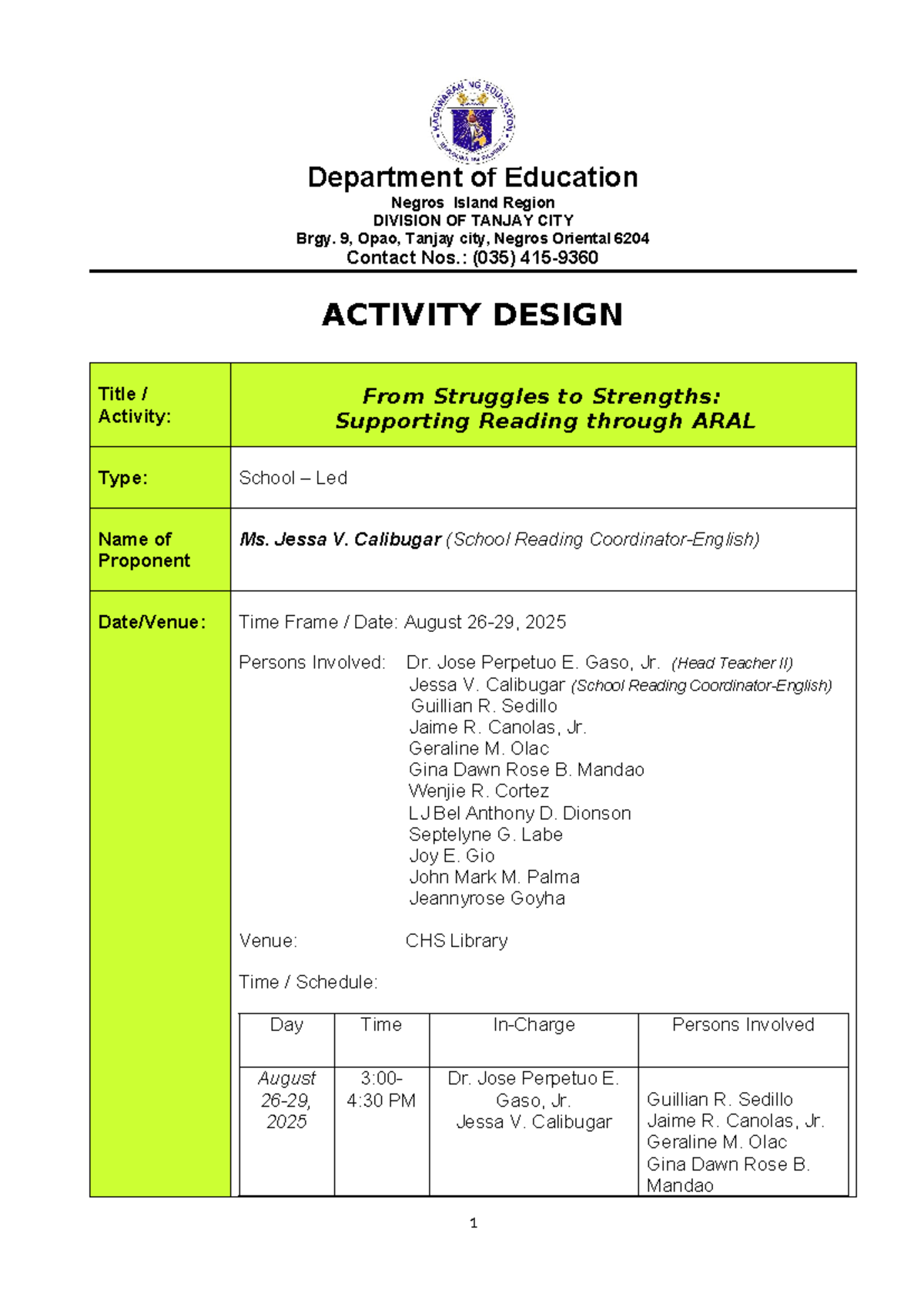 ARAL Activity Design: From Struggles to Strengths in Reading - Studocu