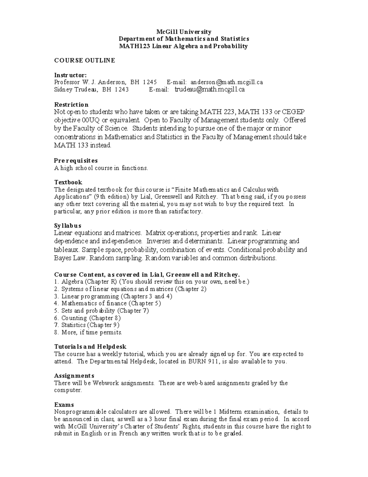 MATH 123 Course Outline: Linear Algebra & Probability Essentials - Studocu