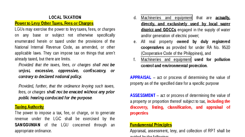 LOCAL TAXATION: Power to Levy Taxes, Fees, and Charges (Quick Review ...
