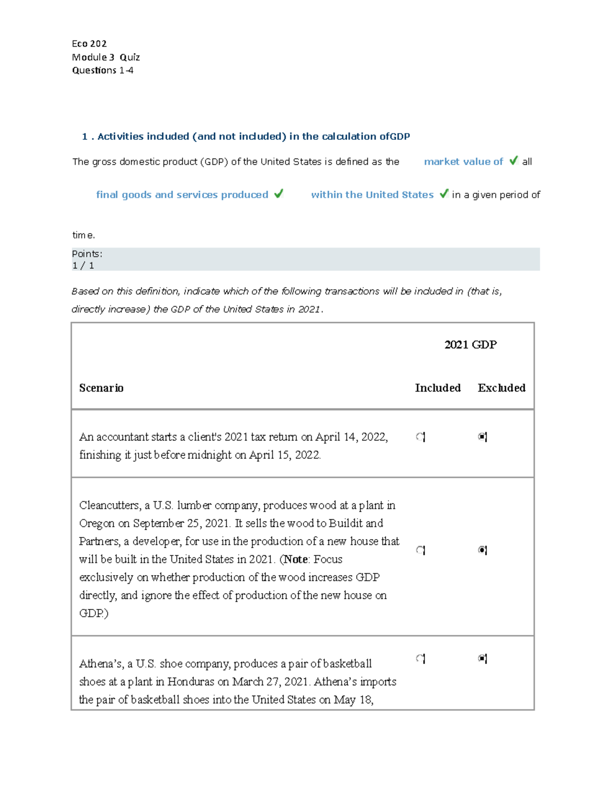 Eco202 - Module 3 Quiz Notes: GDP Calculations & Explanations - Studocu
