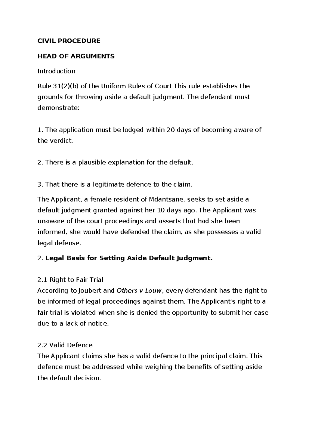 CIVIL PROCEDURE: Grounds for Setting Aside Default Judgment - Studocu